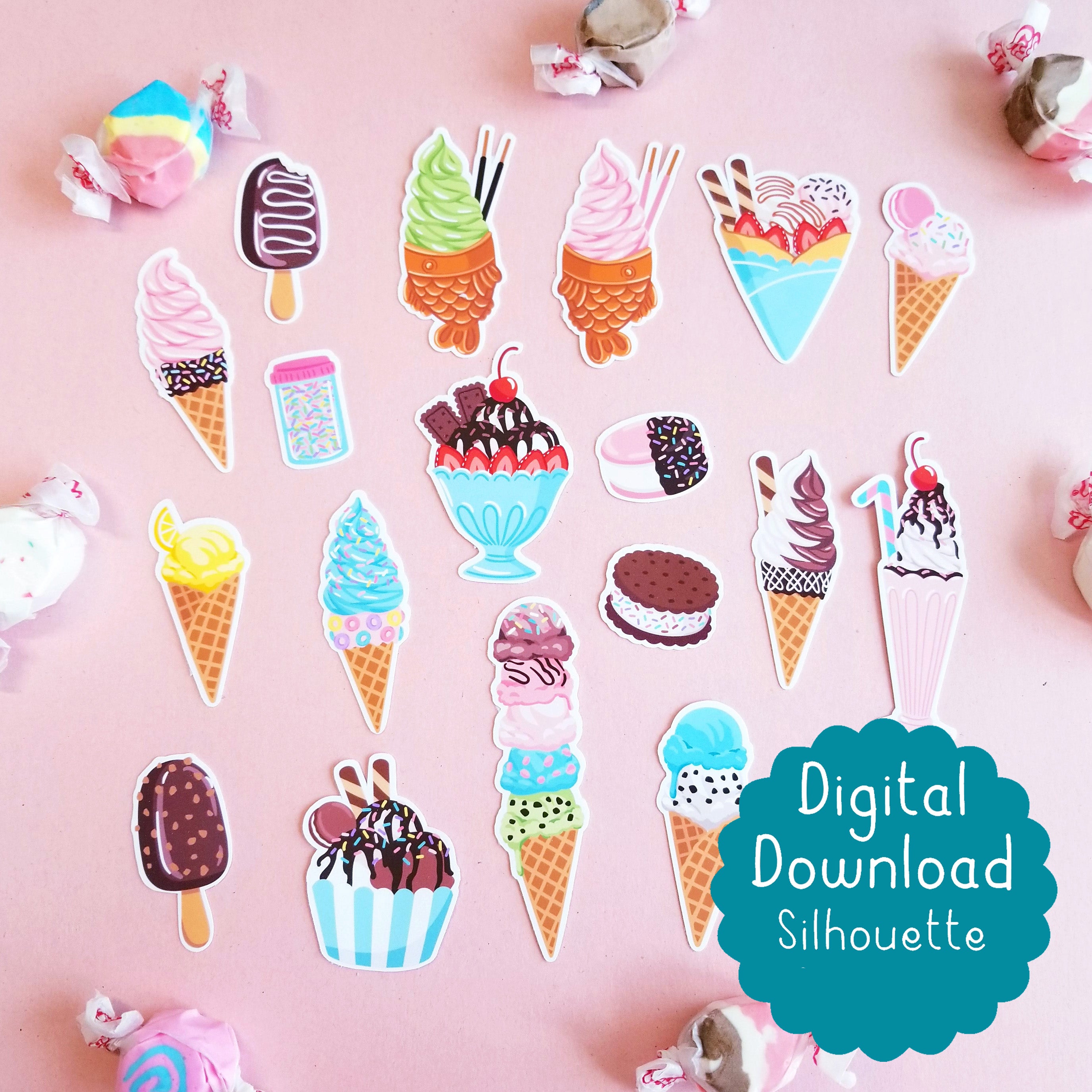 Print and Cut Ice Cream Stickers For Silhouette - Commerical License ...