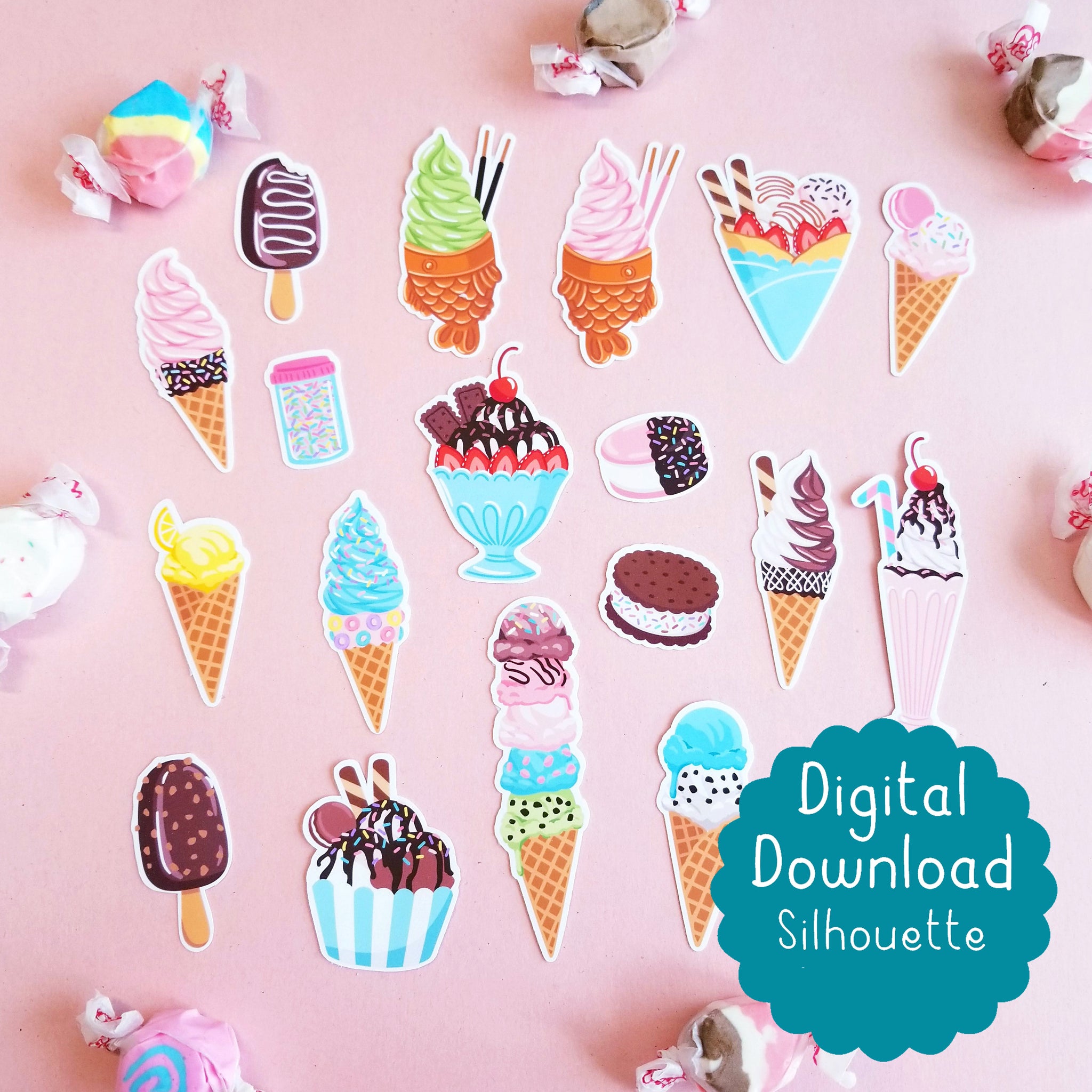 Print and Cut Ice Cream Stickers For Silhouette - Commerical License ...